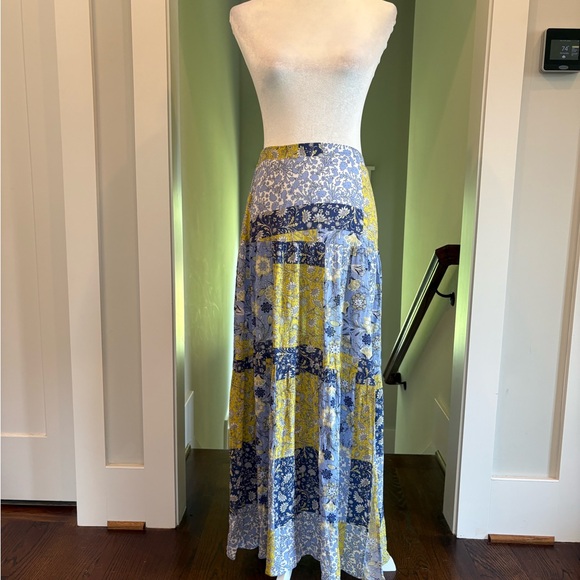 lovestitch | Skirts | Lovestitch Floral Patchwork Blue And Yellow Maxi ...